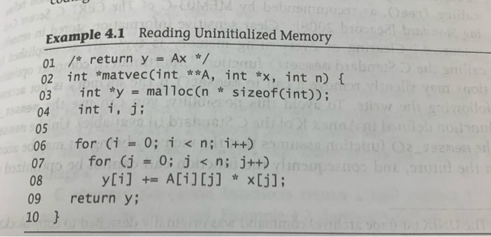 Solved Example 4.1 Reading Uninitialized Memory Los 01 /* | Chegg.com