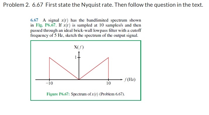 Solved Problem 2. 6.67 ﻿First state the Nyquist rate. Then | Chegg.com