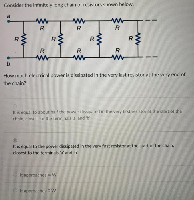 Solved Consider the infinitely long chain of resistors shown | Chegg.com