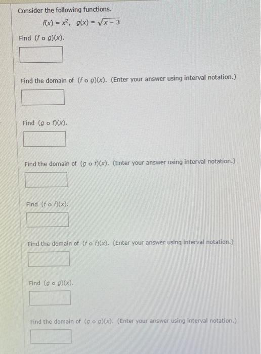 Solved Consider the following functions. f(x)=x2,g(x)=x−3 | Chegg.com