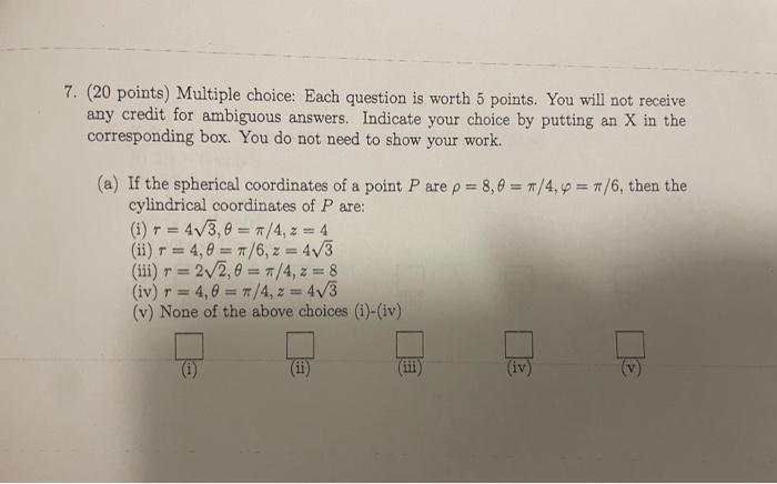 Solved (20 points) Multiple choice: Each question is worth 5 | Chegg.com