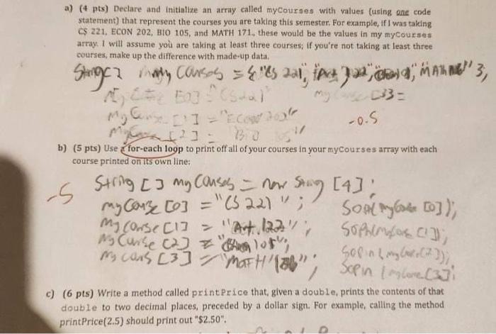 Solved a) (4 pts) Declare and initialize an array called | Chegg.com