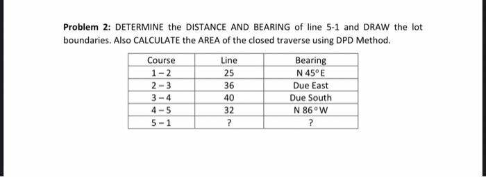 Solved Problem 2: DETERMINE the DISTANCE AND BEARING of line | Chegg.com
