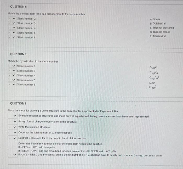 Solved Match the bonded-atom lone-pair arrangement to the | Chegg.com