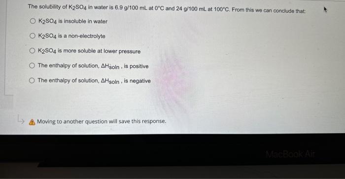 Solved The solubility of K2SO4 in water is 6.9 g/100 mL at | Chegg.com