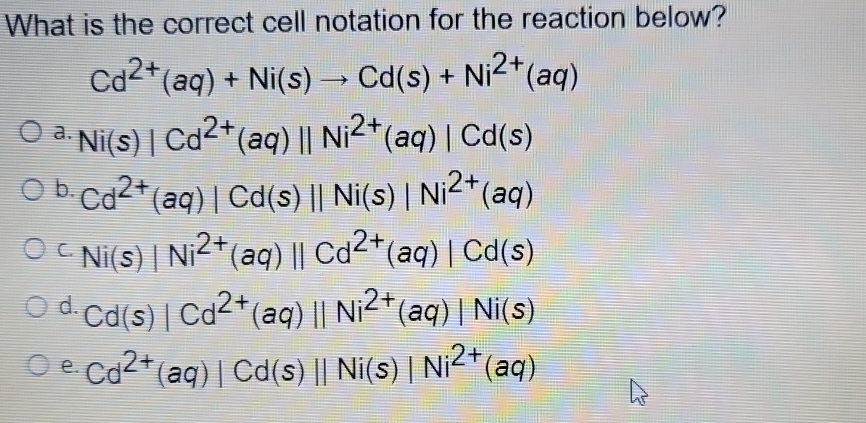 Solved What is the correct cell notation for the reaction | Chegg.com
