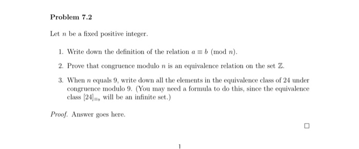 Solved Problem 7.2 Let n be a fixed positive integer. 1. | Chegg.com
