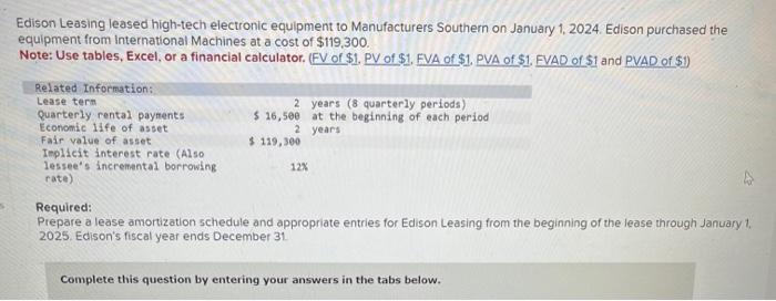 Solved Edison Leasing leased high-tech electronic equipment | Chegg.com