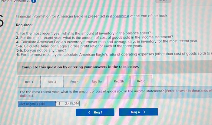 Solved Financial information for American Eagle is presented | Chegg.com