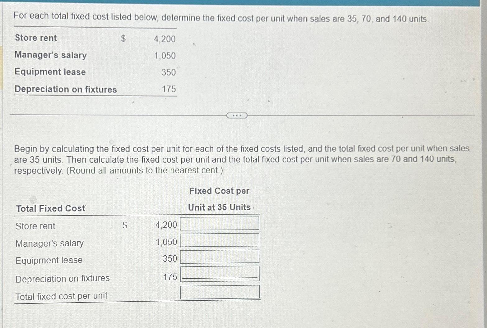 Solved For each total fixed cost listed below, determine the | Chegg.com