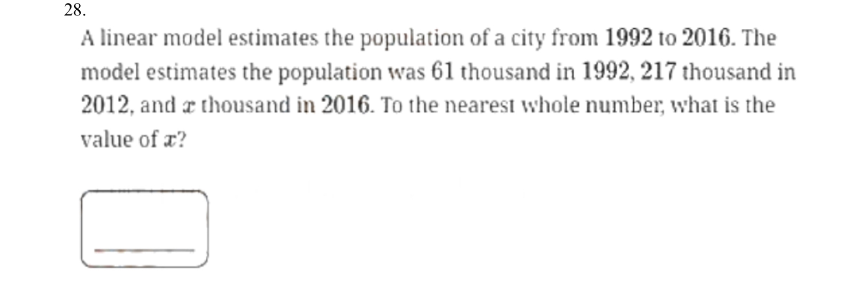 Solved A linear model estimates the population of a city | Chegg.com