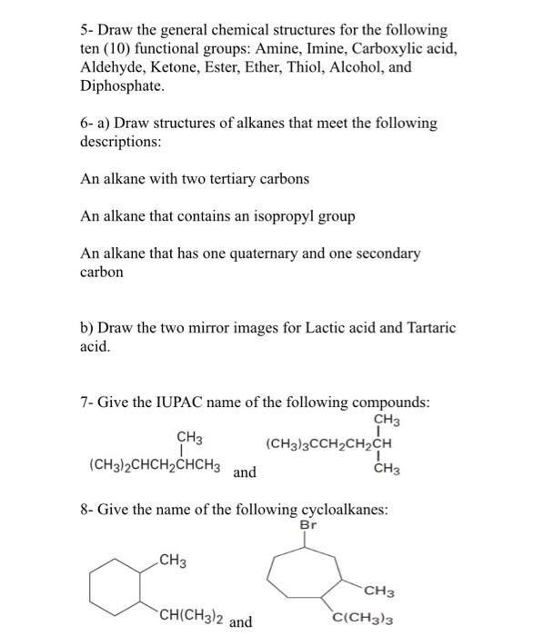 Solved 5-Draw the general chemical structures for the | Chegg.com