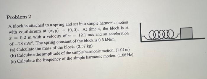 Solved Problem 2 Lam A block is attached to a spring and set | Chegg.com