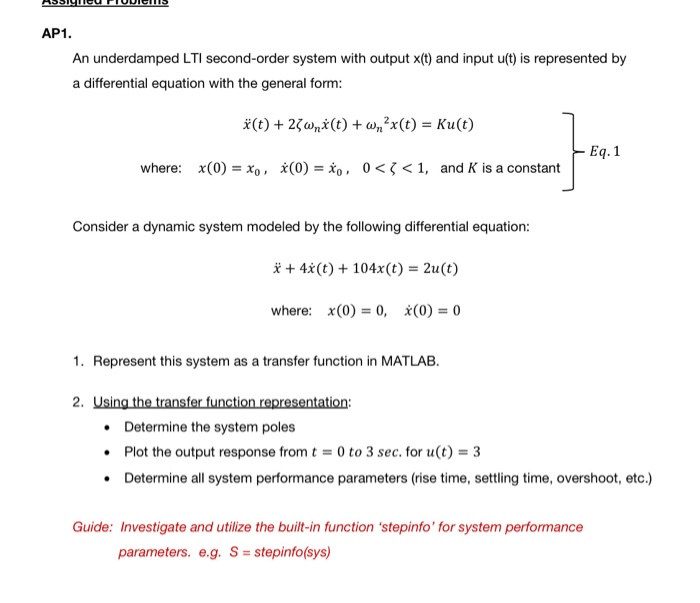 Solved AP1. An underdamped LTI second-order system with | Chegg.com