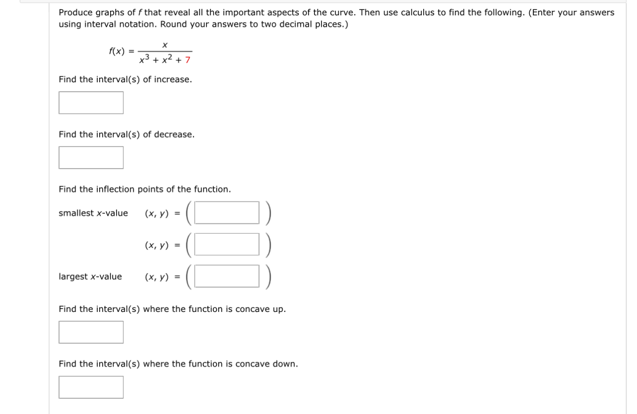 Solved Produce graphs of f ﻿that reveal all the important | Chegg.com
