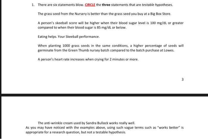 Solved 2. For the following testable hypotheses, identify | Chegg.com