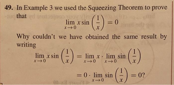 Solved 49. In Example 3 we used the Squeezing Theorem to | Chegg.com