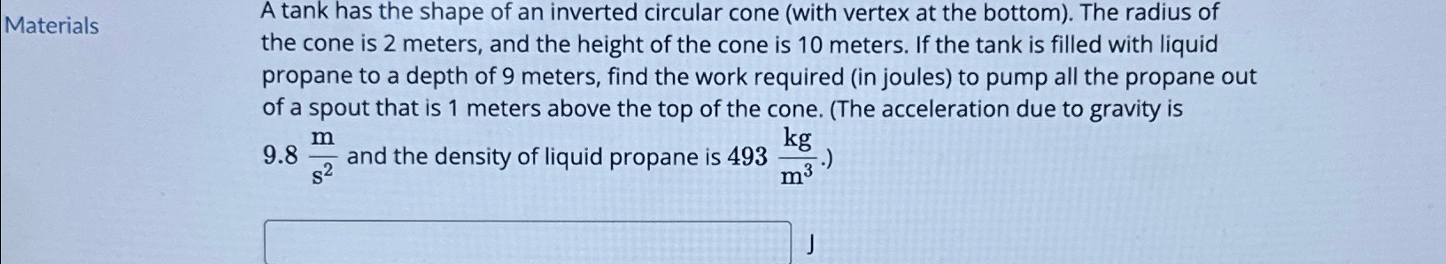 Solved MaterialsA tank has the shape of an inverted circular | Chegg.com