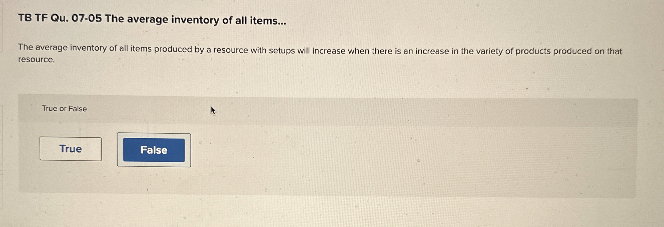Solved Tb Tf Qu 07 05 ﻿the Average Inventory Of All