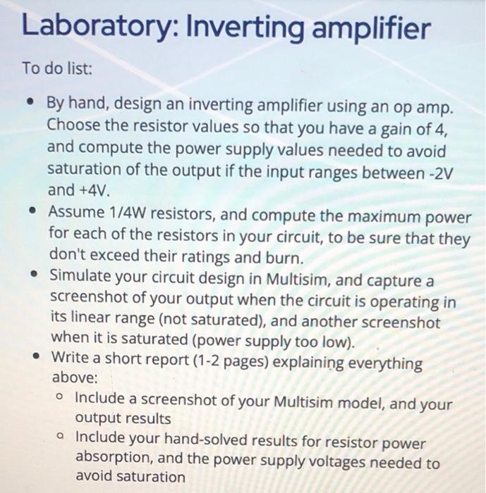 Solved Laboratory: Inverting amplifier To do list: • By | Chegg.com