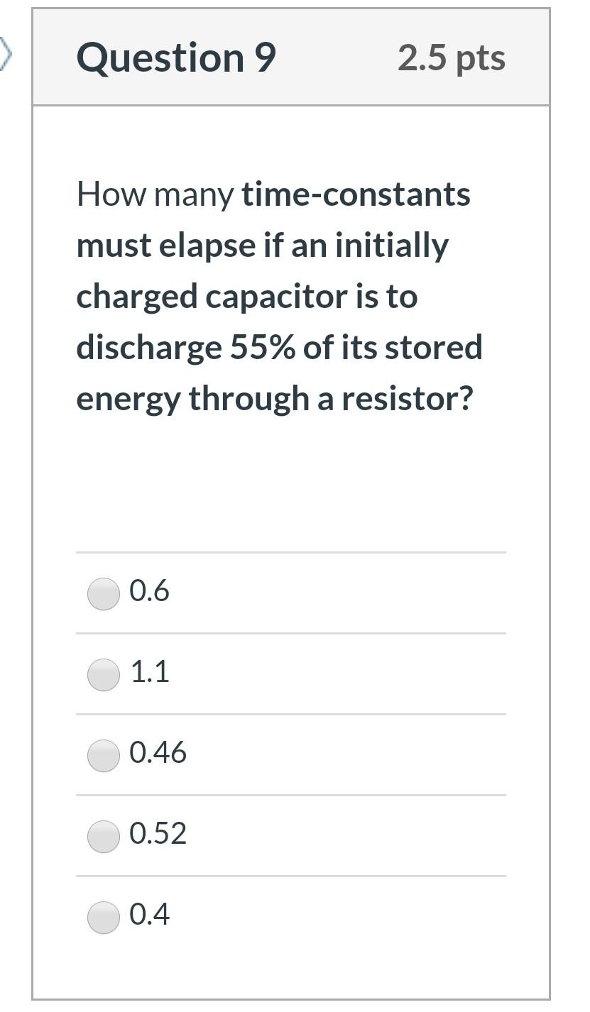 Solved > Question 9 2.5 pts How many time-constants must | Chegg.com