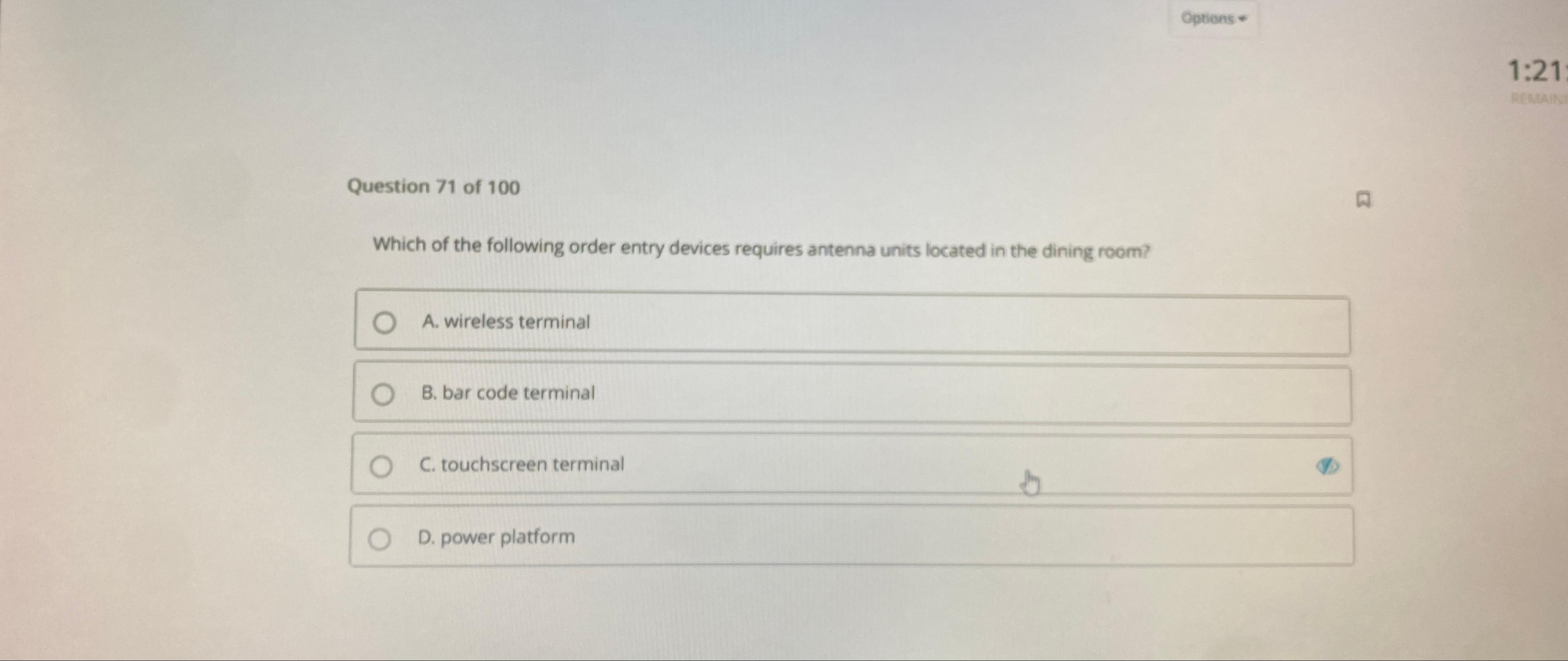Solved 1:21Question 71 ﻿of 100Which of the following order | Chegg.com