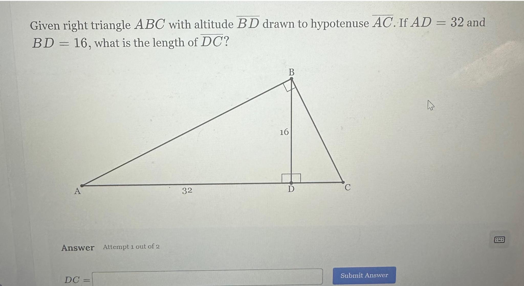 Solved Given right triangle ABC with altitude BD drawn to | Chegg.com