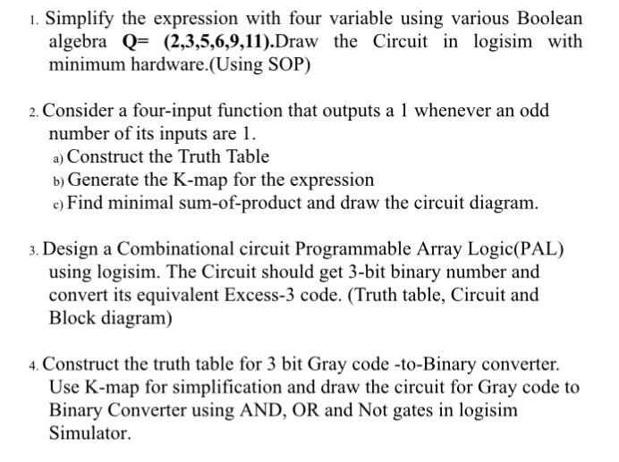 Solved 1. Simplify the expression with four variable using | Chegg.com