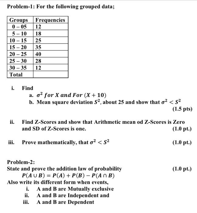 Solved Problem-1: For the following grouped data Groups | Chegg.com