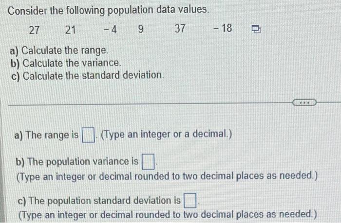 Solved Consider the following population data values. | Chegg.com