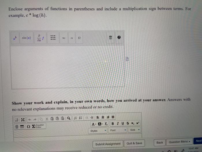 Enclose arguments of functions in parentheses and | Chegg.com