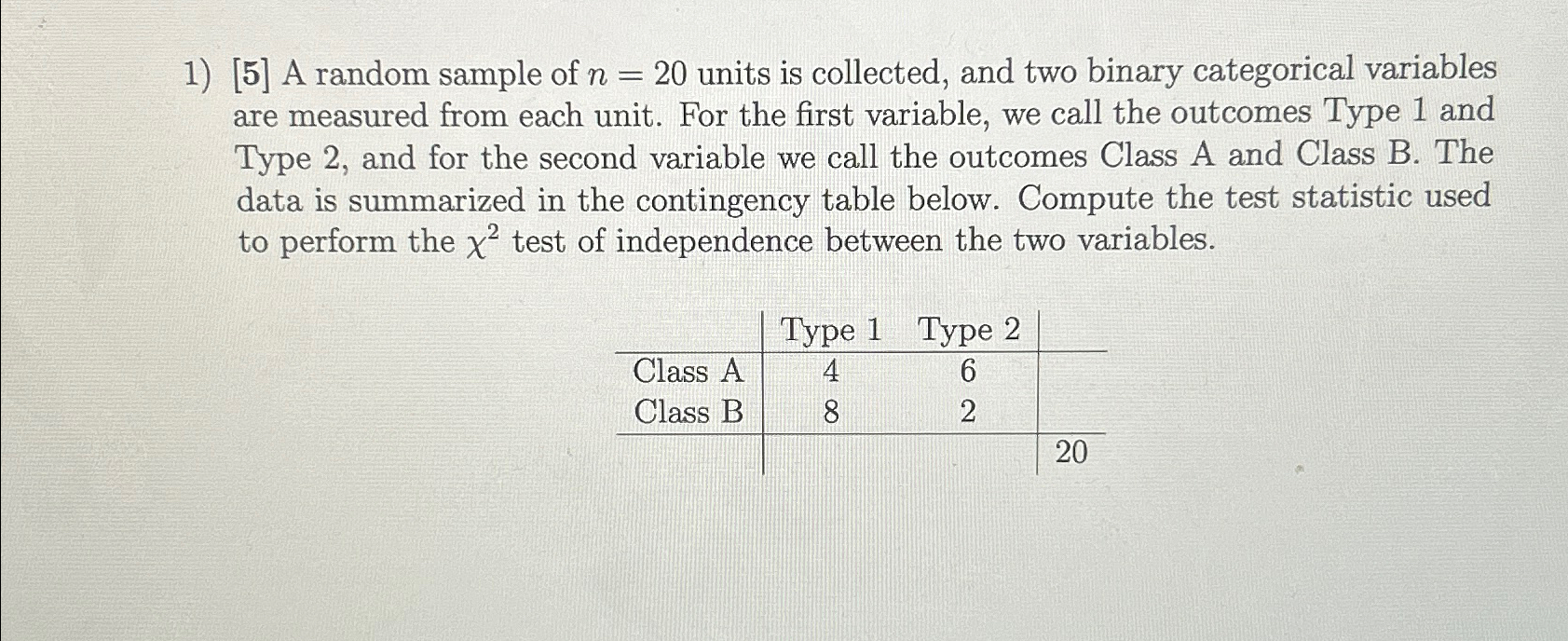 Solved [5] ﻿A random sample of n=20 ﻿units is collected, and | Chegg.com