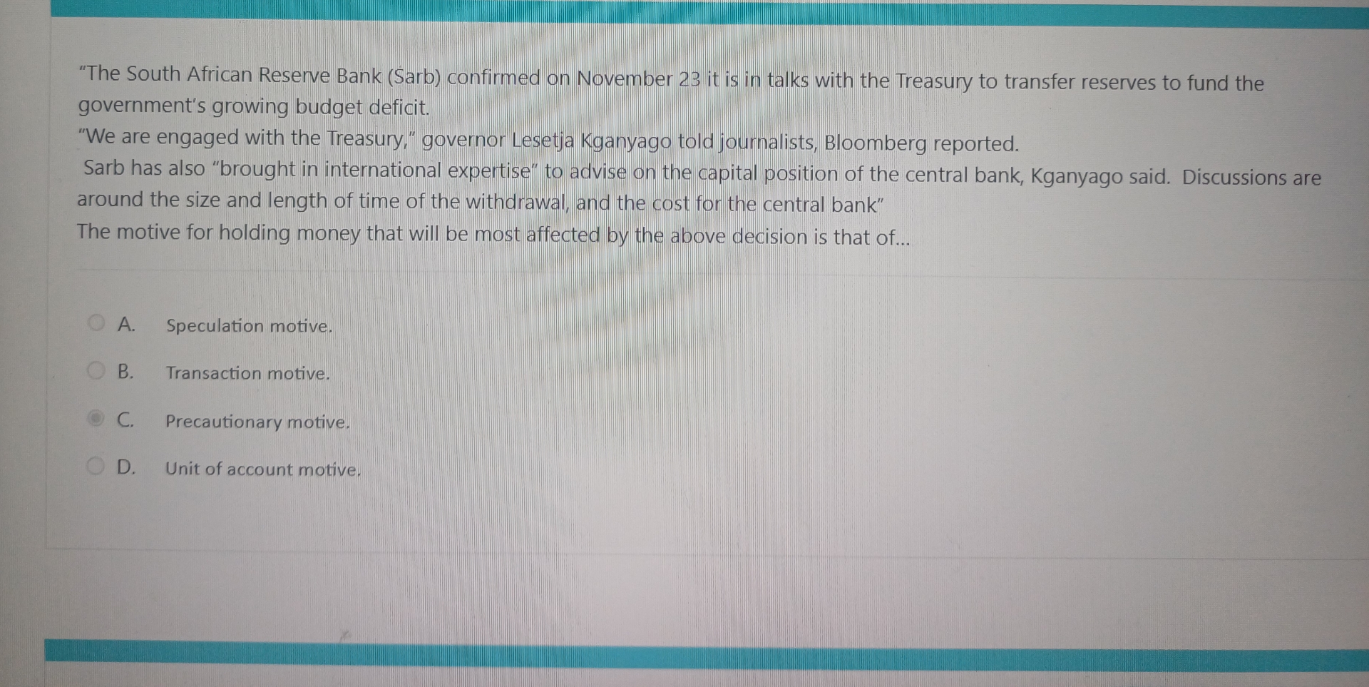 Solved "The South African Reserve Bank (Sarb) ﻿confirmed on | Chegg.com