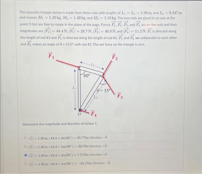 Solved The isosceles triangle below is made from three rods | Chegg.com