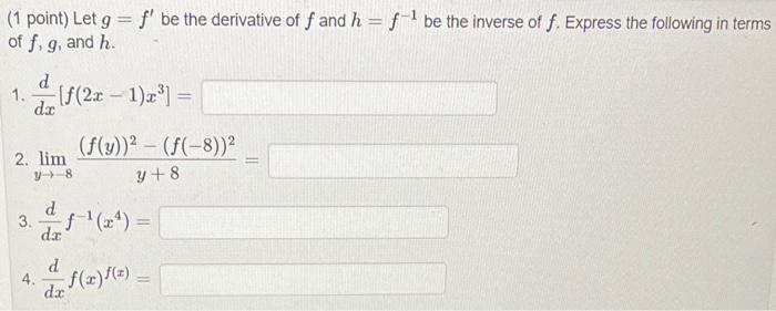 Solved (1 point) Find the derivative of the function | Chegg.com