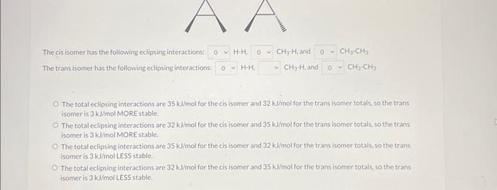 Solved The cis isomer has the following eclipsing | Chegg.com