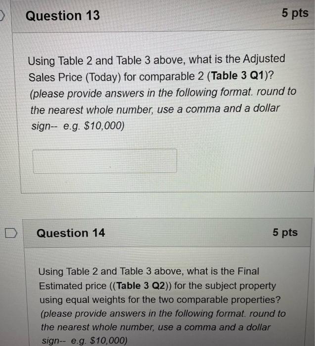 Table 2 Characteristic Subject Property Comp 1 Comp 2 | Chegg.com