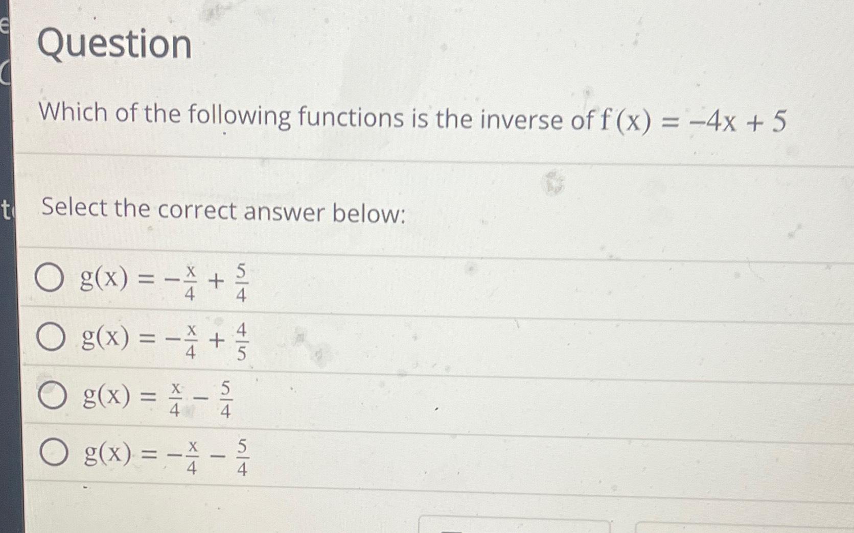 Solved QuestionWhich of the following functions is the | Chegg.com