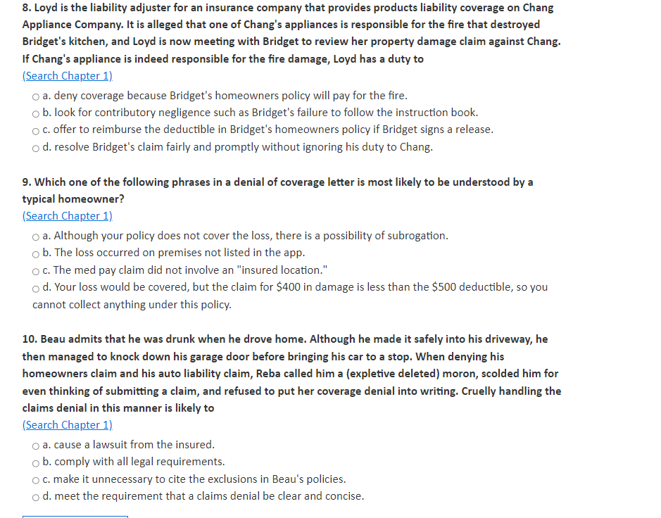 Solved Loyd is the liability adjuster for an insurance | Chegg.com