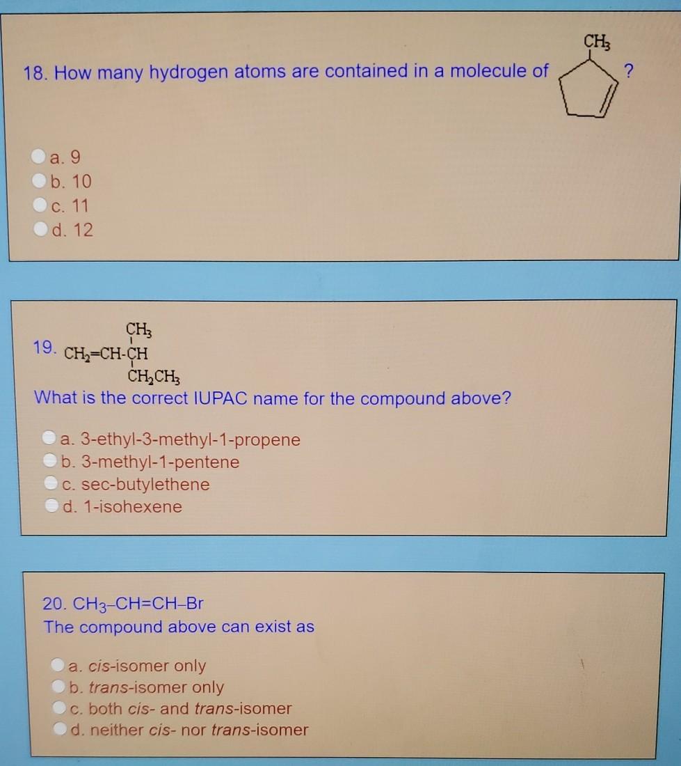 Solved CH; 18. How many hydrogen atoms are contained in a | Chegg.com