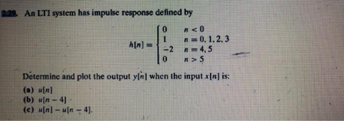 Solved An LTI system has impulse response defined by | Chegg.com