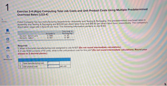 Solved 1 Exercise 3-4 (Algo) Computing Total Job Costs and | Chegg.com