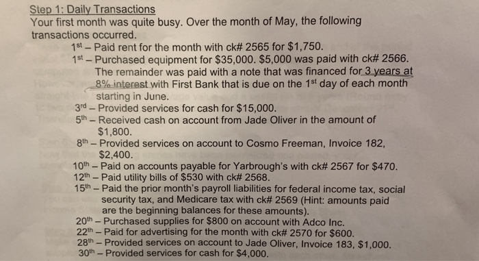 Solved Step 1: Daily Transactions Your first month was quite | Chegg.com