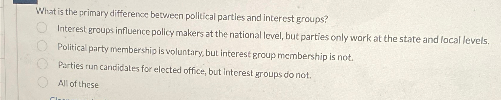 Solved What is the primary difference between political | Chegg.com