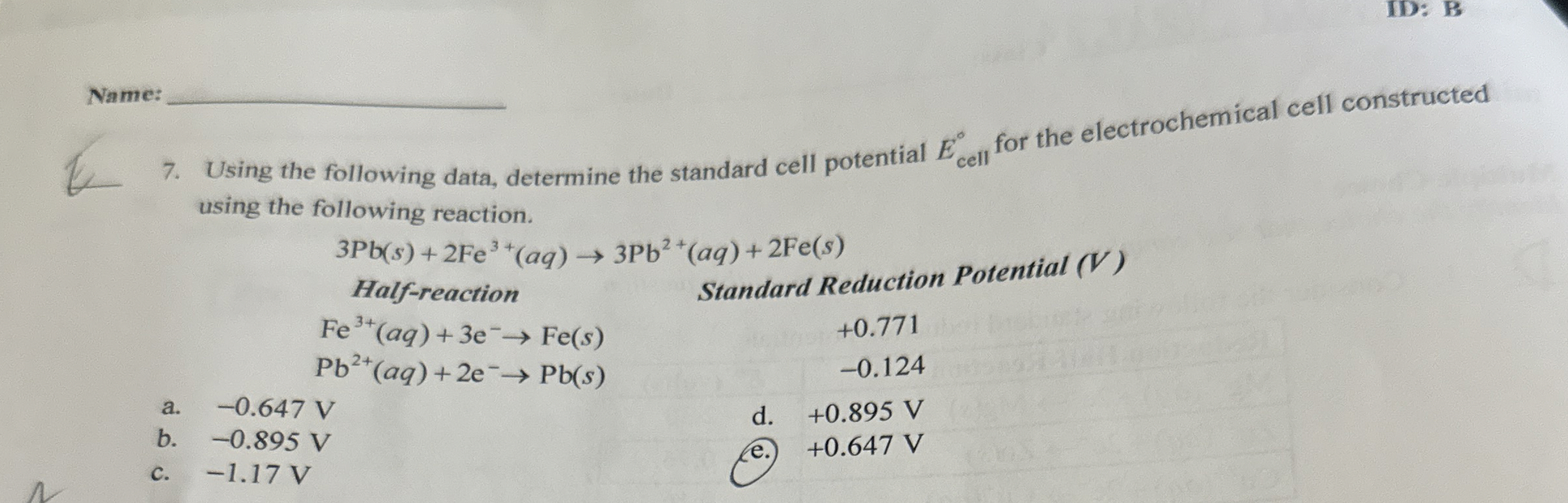 Solved Name: q, 7. ﻿Using the following data, determine the | Chegg.com