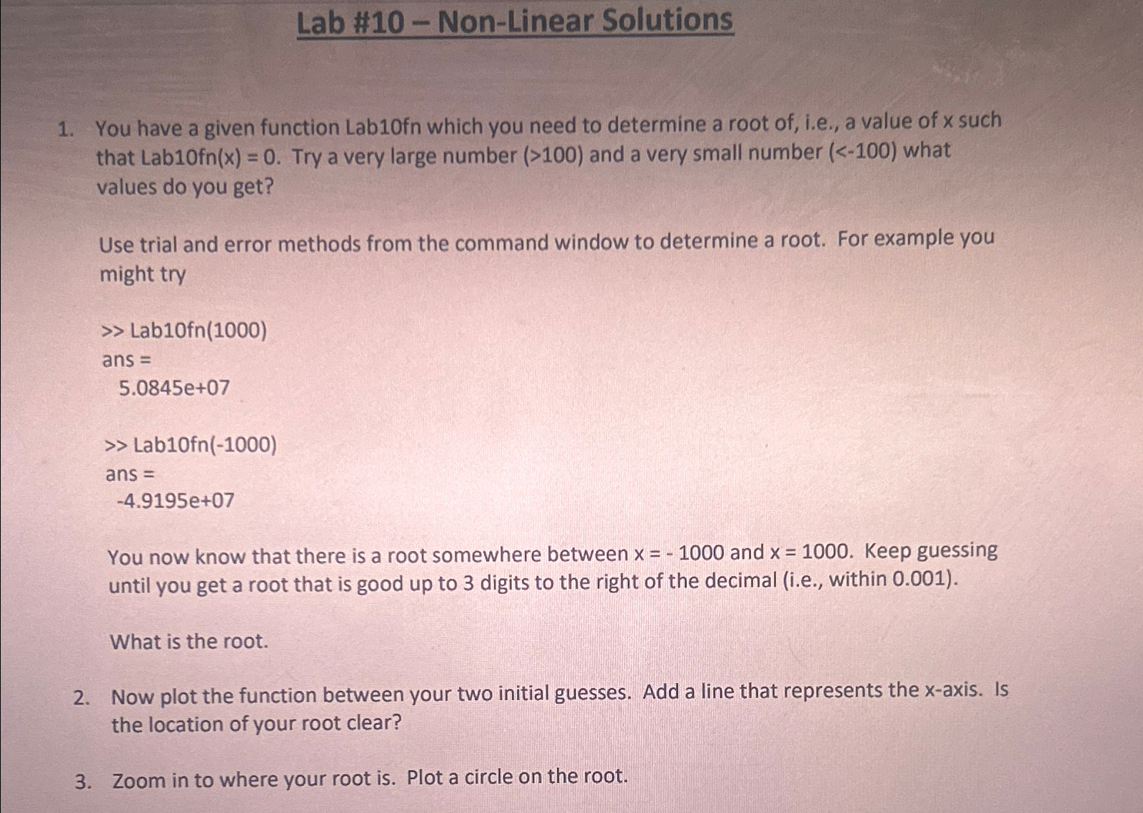 Solved Lab #10 - ﻿Non-Linear SolutionsYou have a given | Chegg.com