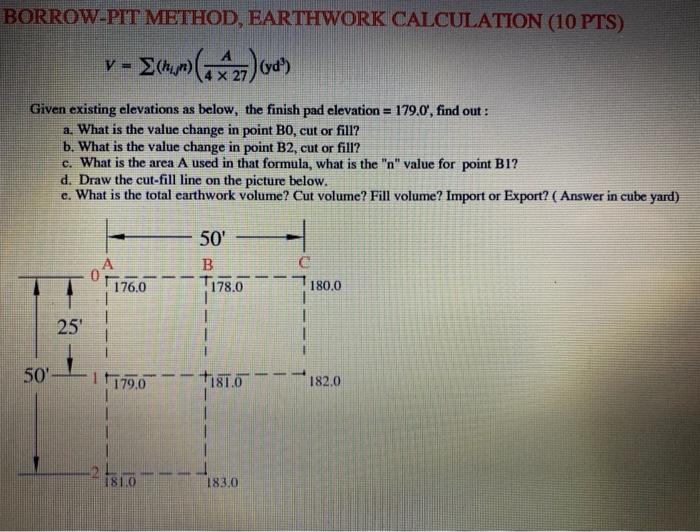 Solved BORROW-PIT METHOD, EARTHWORK CALCULATION (10 PTS) V - | Chegg.com Solved BORROW-PIT METHOD, EARTHWORK CALCULATION (10 PTS) V - | Chegg.com