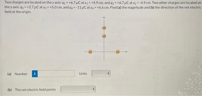 Solved Two charges are located on the x axis: q1=+6.7μC at | Chegg.com