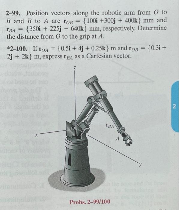 Solved 2–99. Position vectors along the robotic arm from 0 | Chegg.com