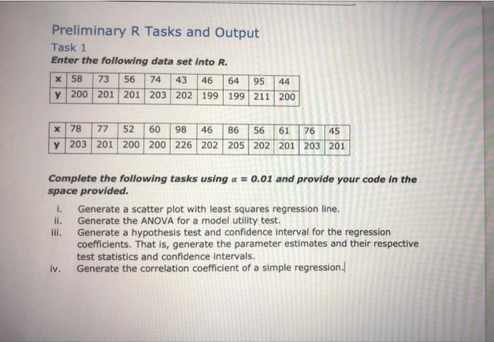 Preliminary R Tasks and Output Task 1 Enter the | Chegg.com
